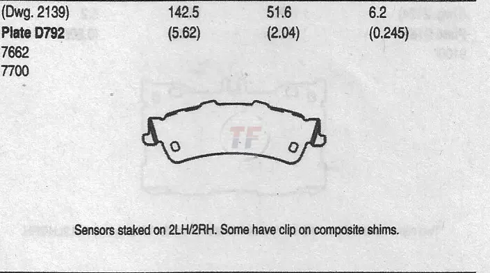 Pastilla Freno Trasero Chevrolet Silverado/Cheyenne 99 C1500 – COD=D792 ...